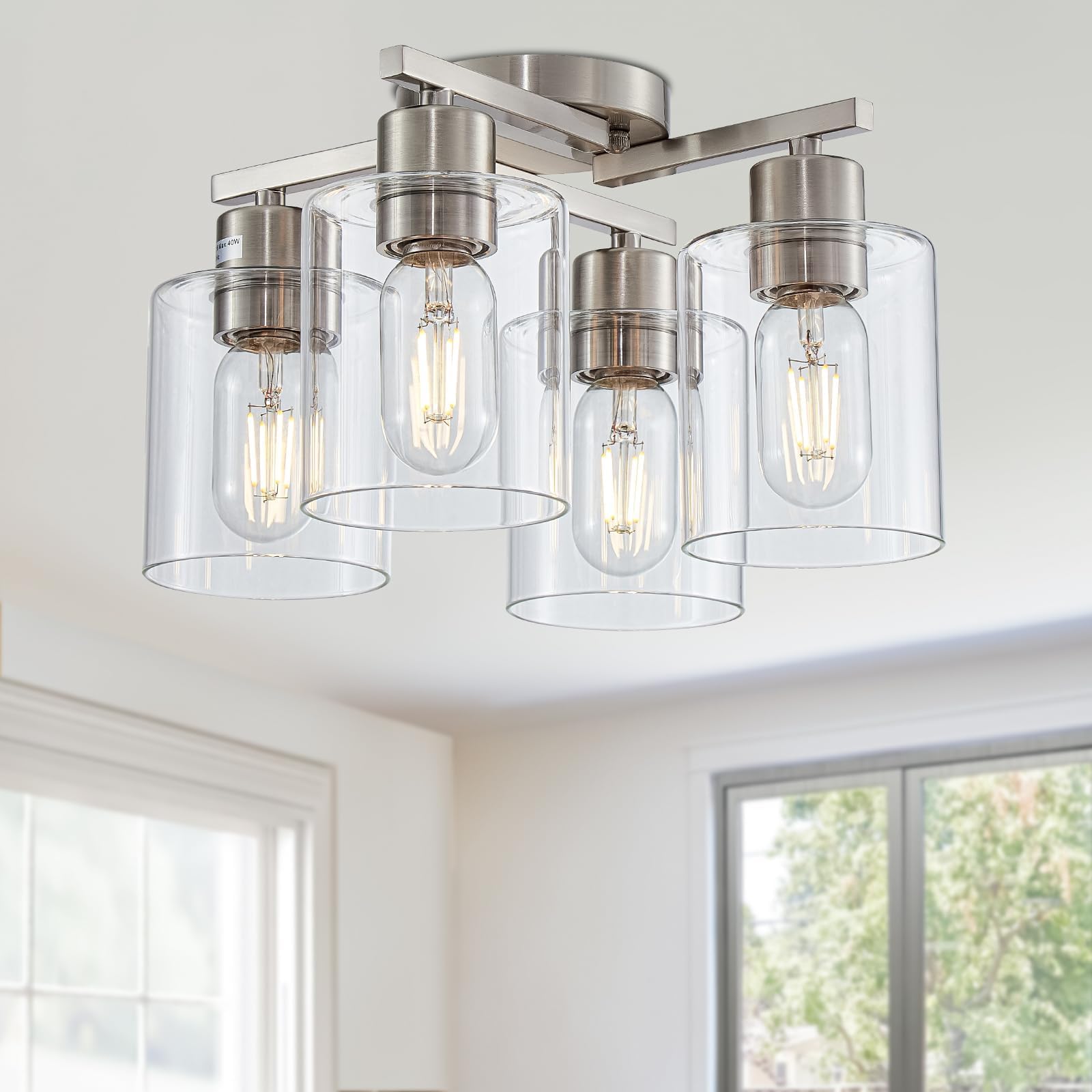 4 Light Semi Flush Mount Ceiling Lights, Modern Brushed Nickel Ceiling ...