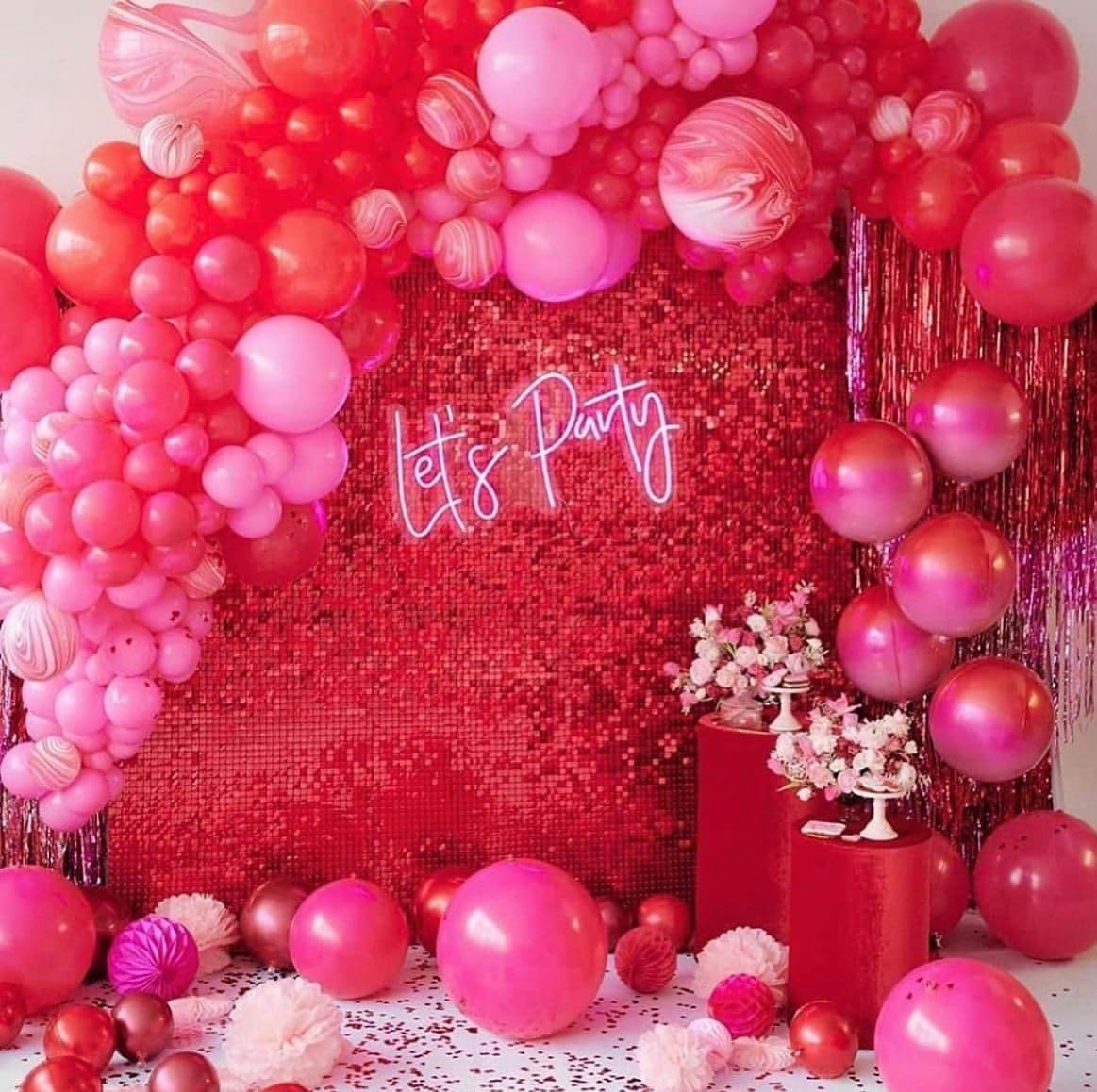 Amazon.com : 24 Panels Rose Red Shimmer Wall Backdrops, Square Sequins ...