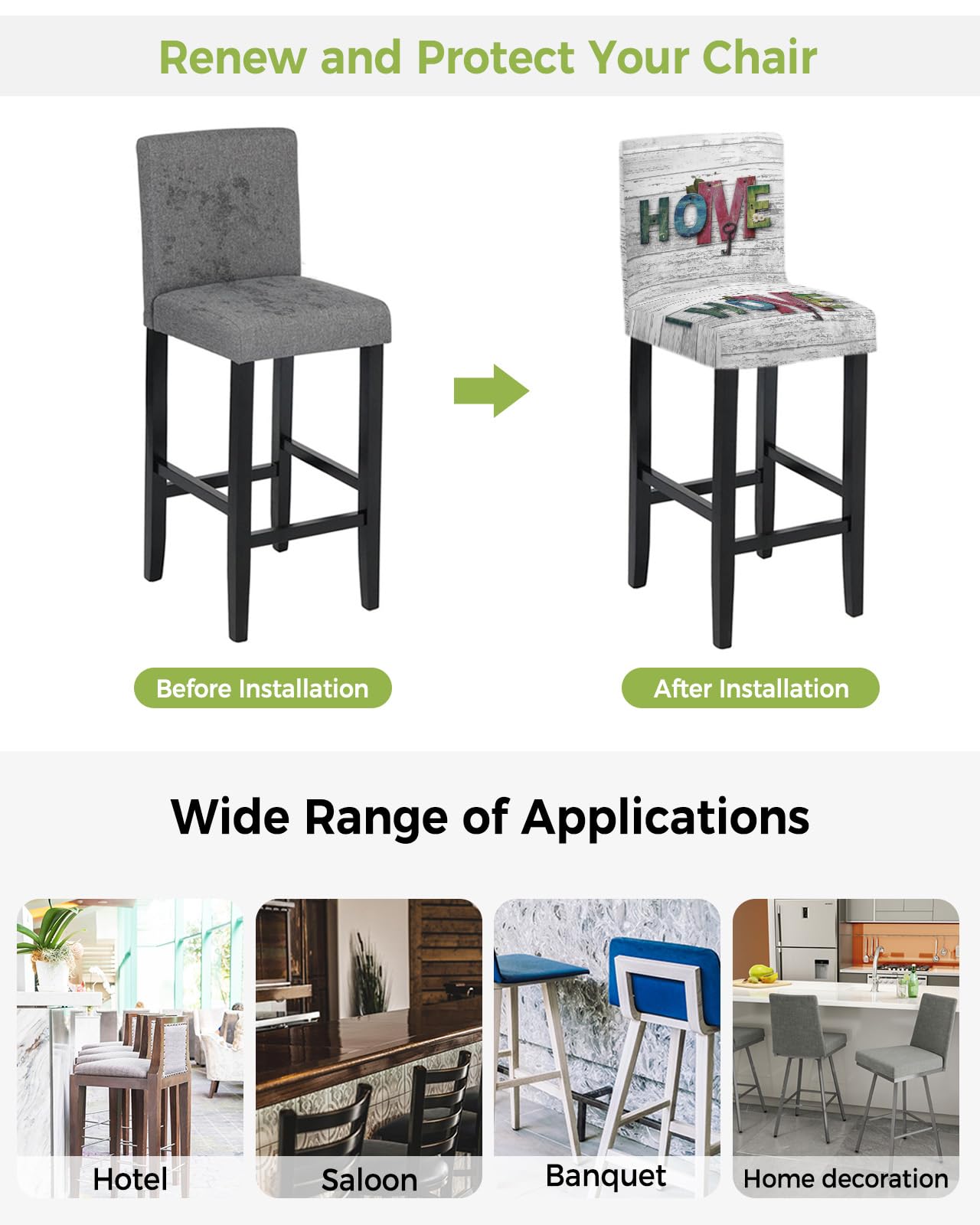 Printed Word Fabric Bar Stools