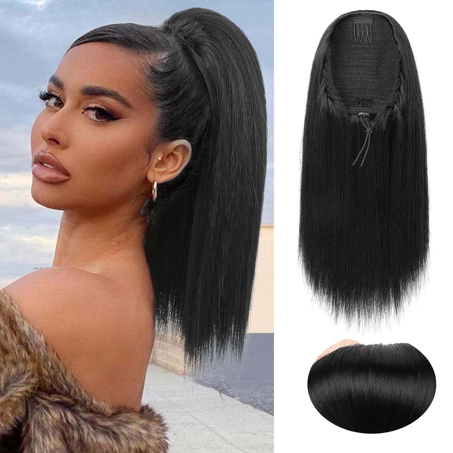 Amazon.com : SEIKEA Black Short Drawstring Ponytail Extension, 14 ...