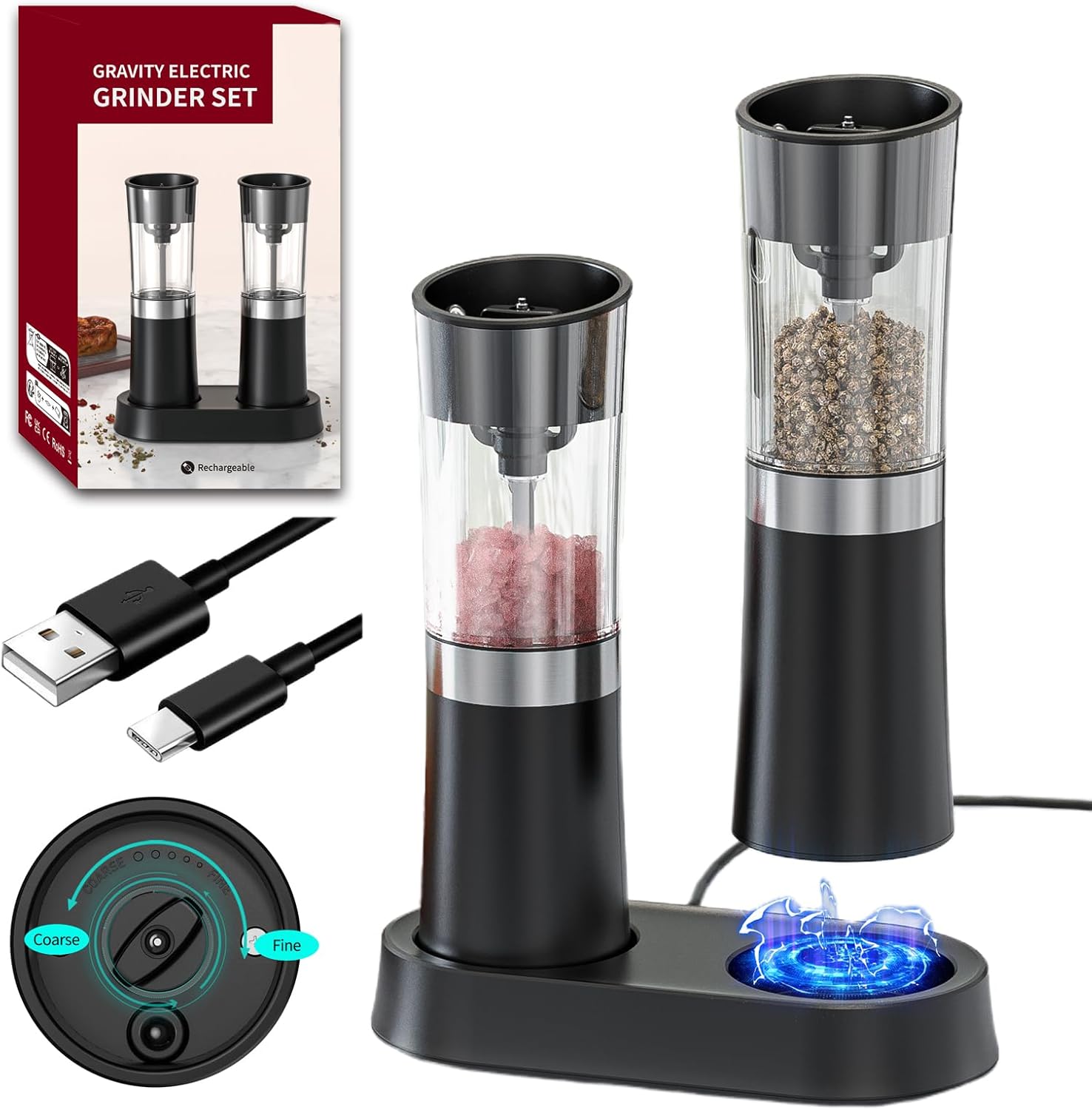 Amazon.com: NovaWiseTech Electric Salt and Pepper Grinder, Gravity Automatic Grinder Set ...