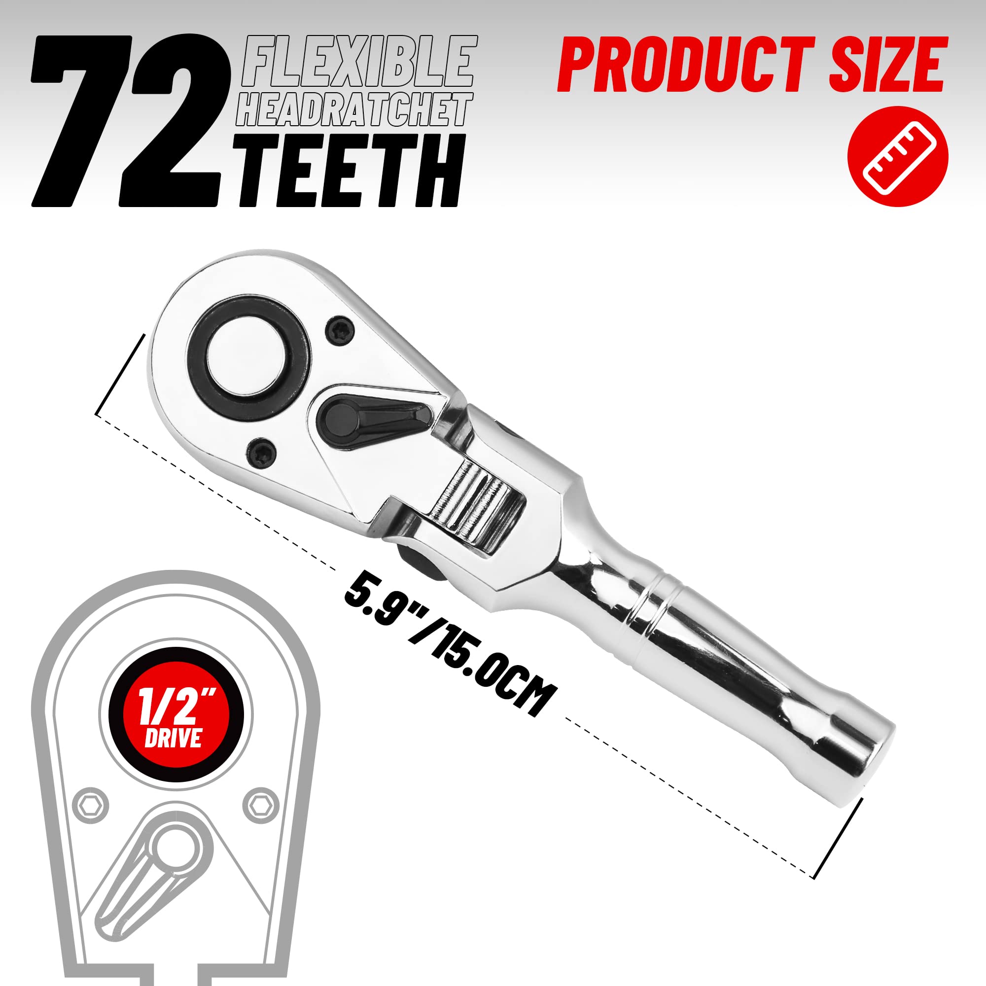 Snapklik.com : 1/2 Inch Drive Stubby Ratchet, Flex Head Ratchet 1/2 ...