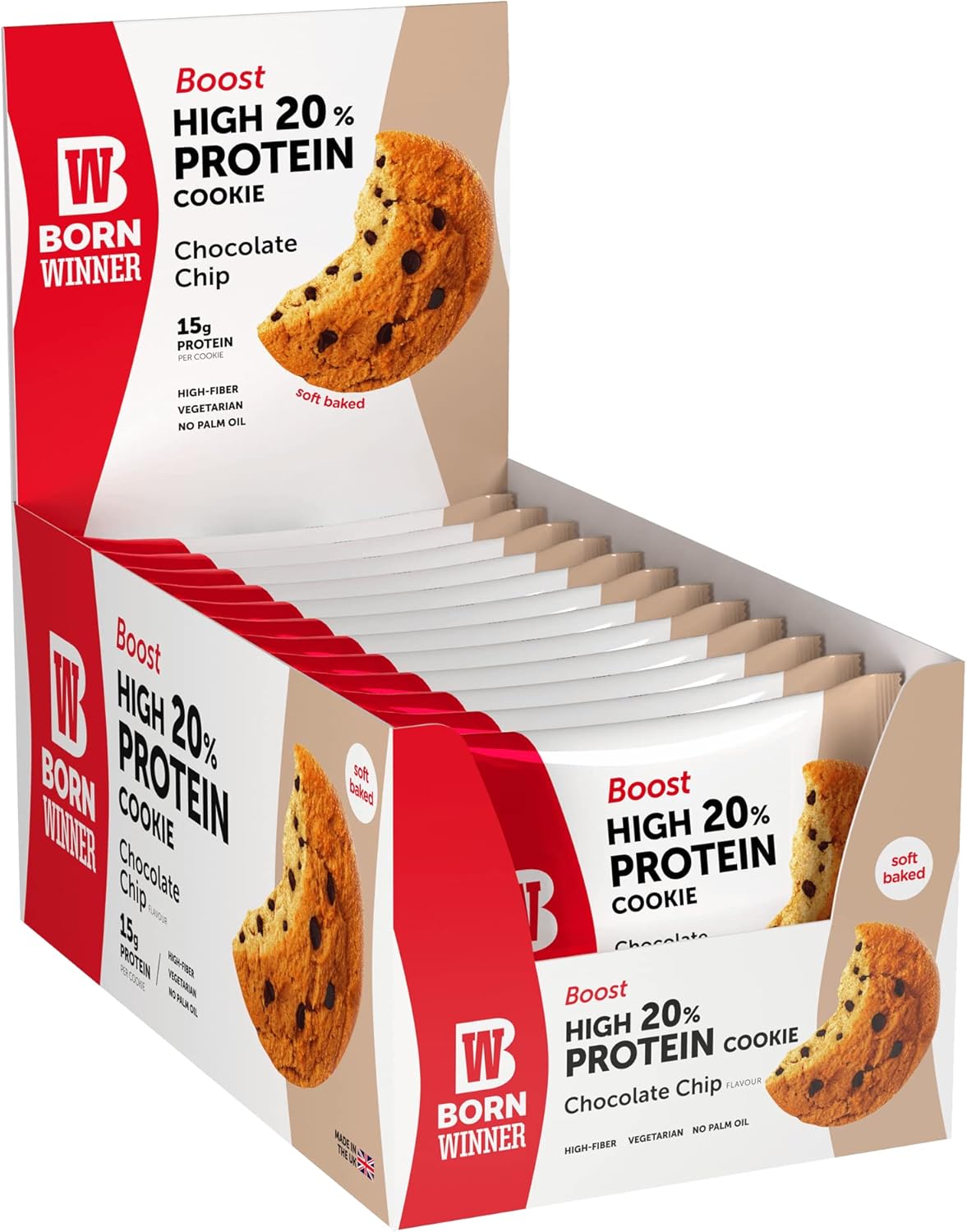 Born Winner Protein Cookie Boost Choco chip 12 x 75g has 15g of Protein ...