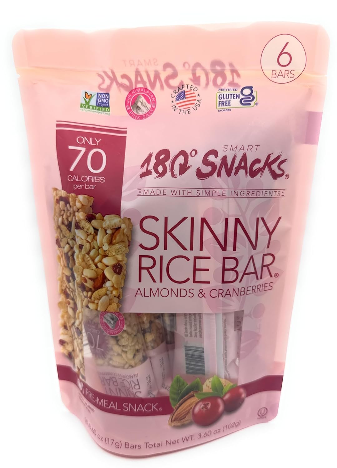 Amazon.com: 180 Snacks, Skinny Rice, Almonds & Cranberries, 6 Bars