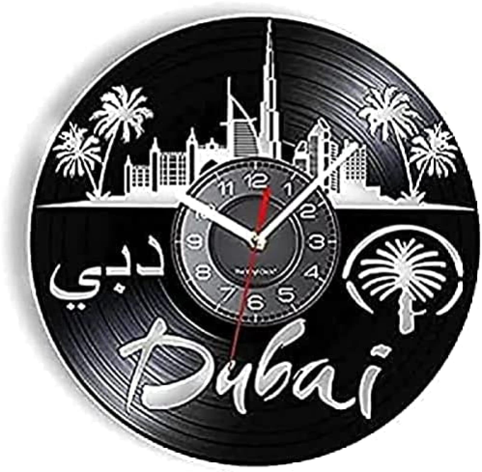 Amazon.com: Non Ticking Wall Clock Silent Dubai Skyline Re-purposed ...
