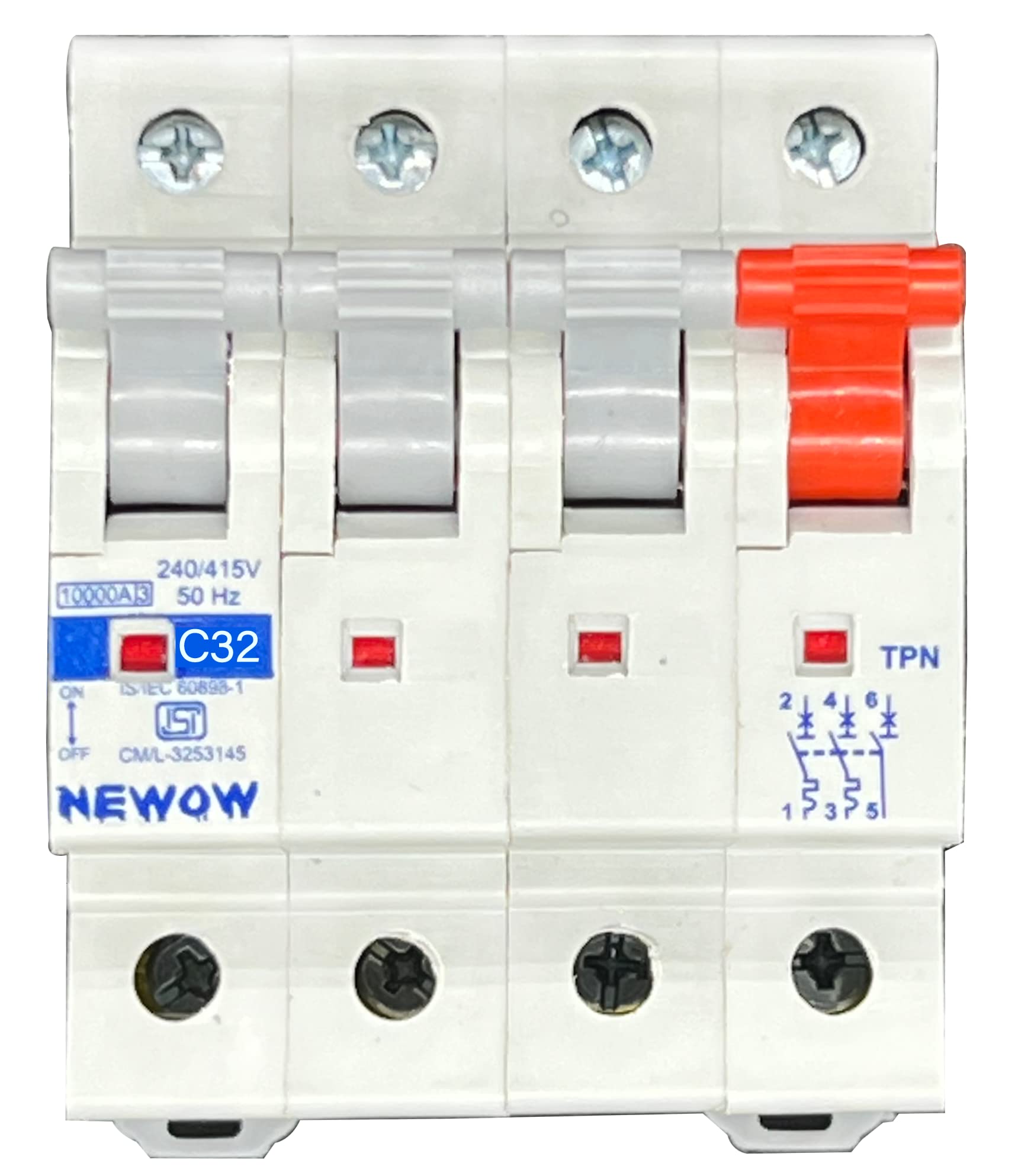 Newow 32Amp Triple Pole Neutral TPN MCB ISI Marked Miniature Circuit ...