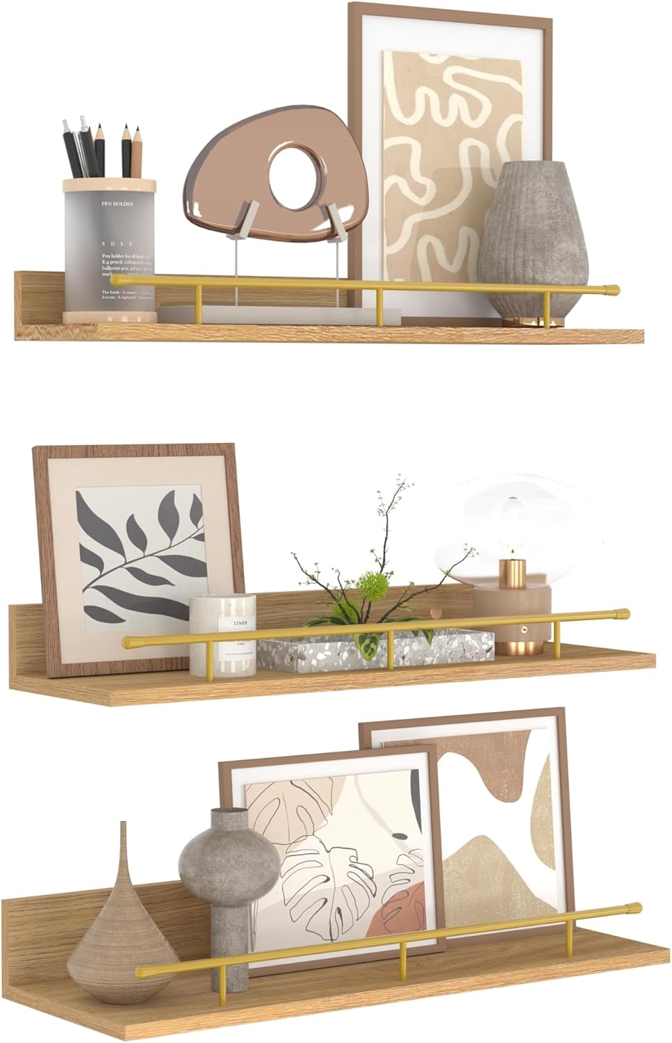 Amazon.com: EYMPEU Floating Shelves Set of 3, Natural Oak Wood Wall ...