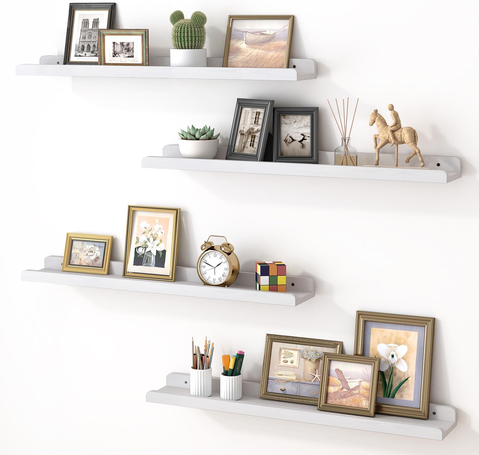 Amazon.com: CRCHOM Picture Ledge Shelf White Floating Shelves 47.2" Set ...