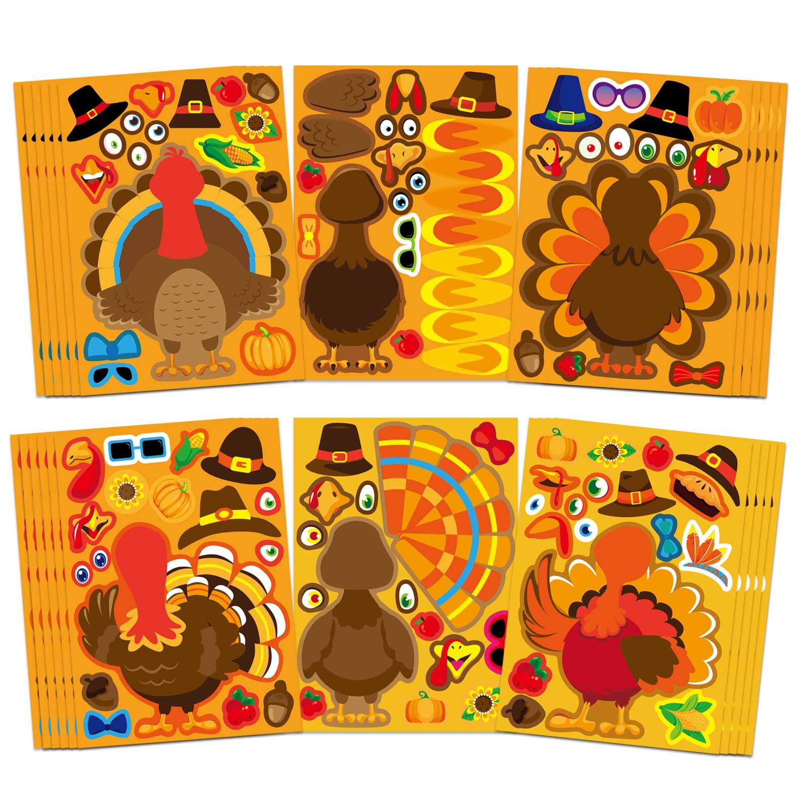 Amazon.com: 36 PCS Turkey Stickers for Kids, Make Your Own Turkey ...