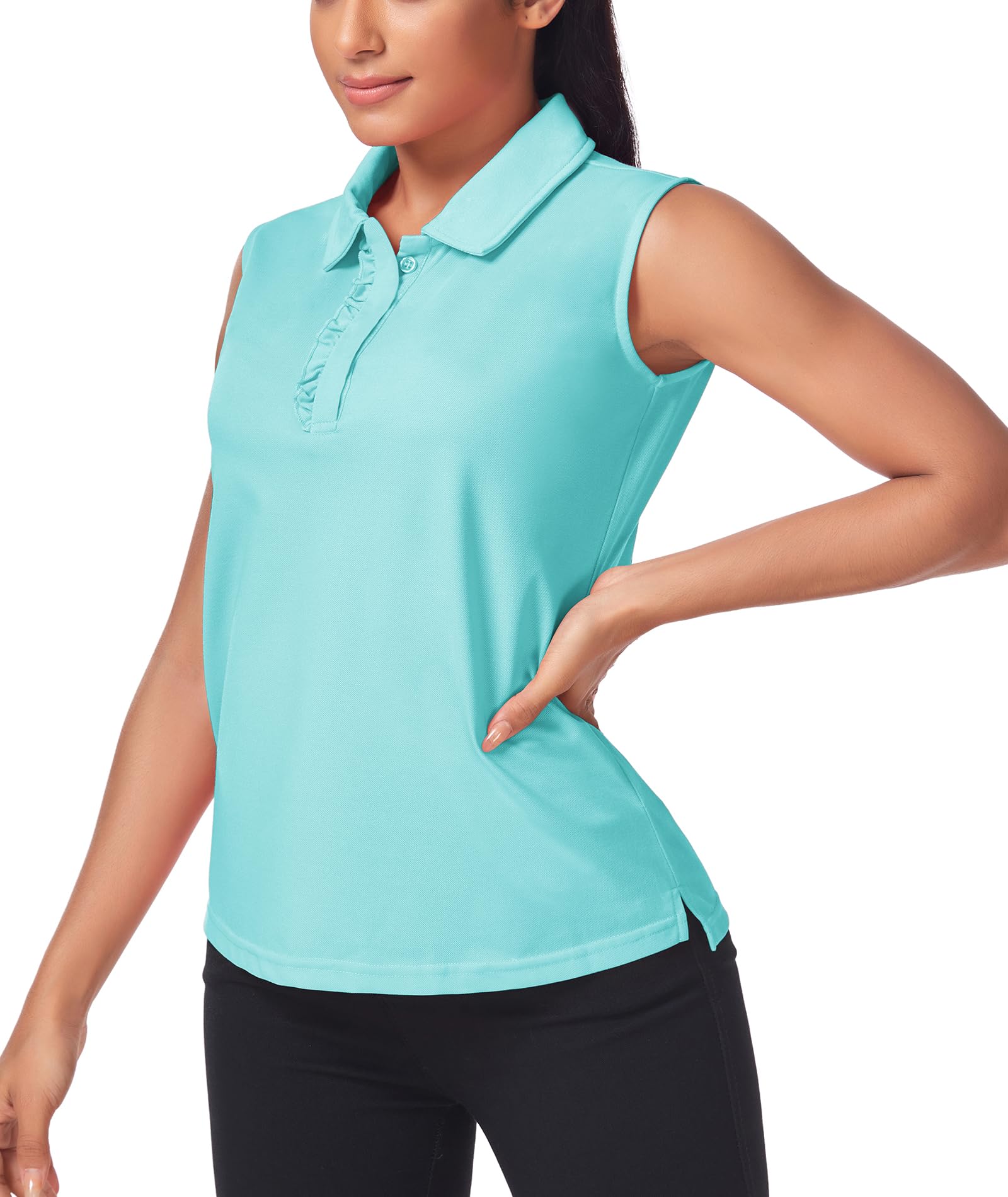 SWISSWELL Women Polo Shirt Sleeveless Ruffle Polo Ladies Golf Collar T ...