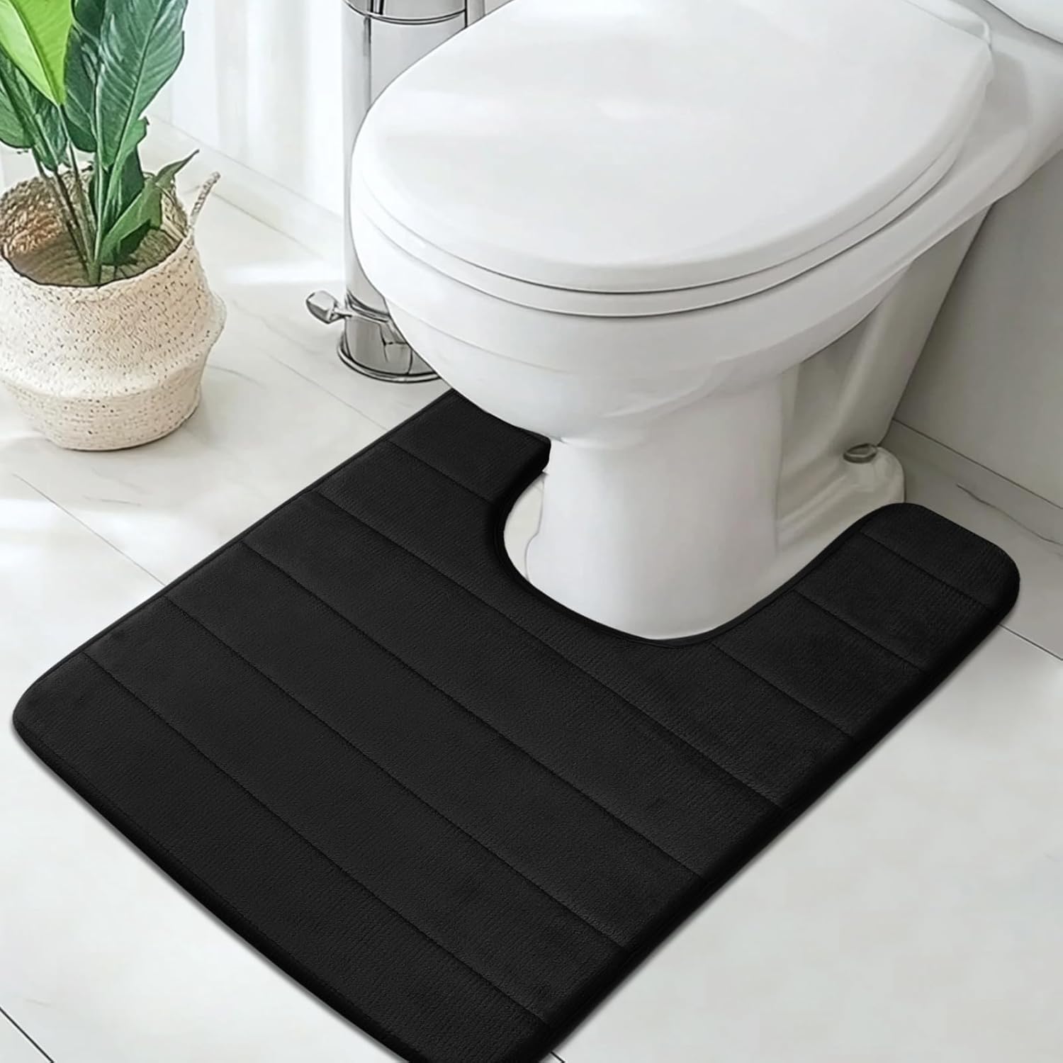 LUSCHEER Absorbent WC Toilet Rug Non-Slip U Shape Pedestal Mat Bath Mat ...