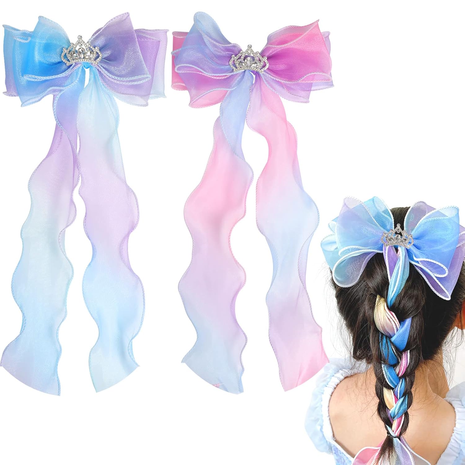 Amazon.com : 2 Pcs Hair Bows for Girls Colorful Ribbon Hair Bows ...