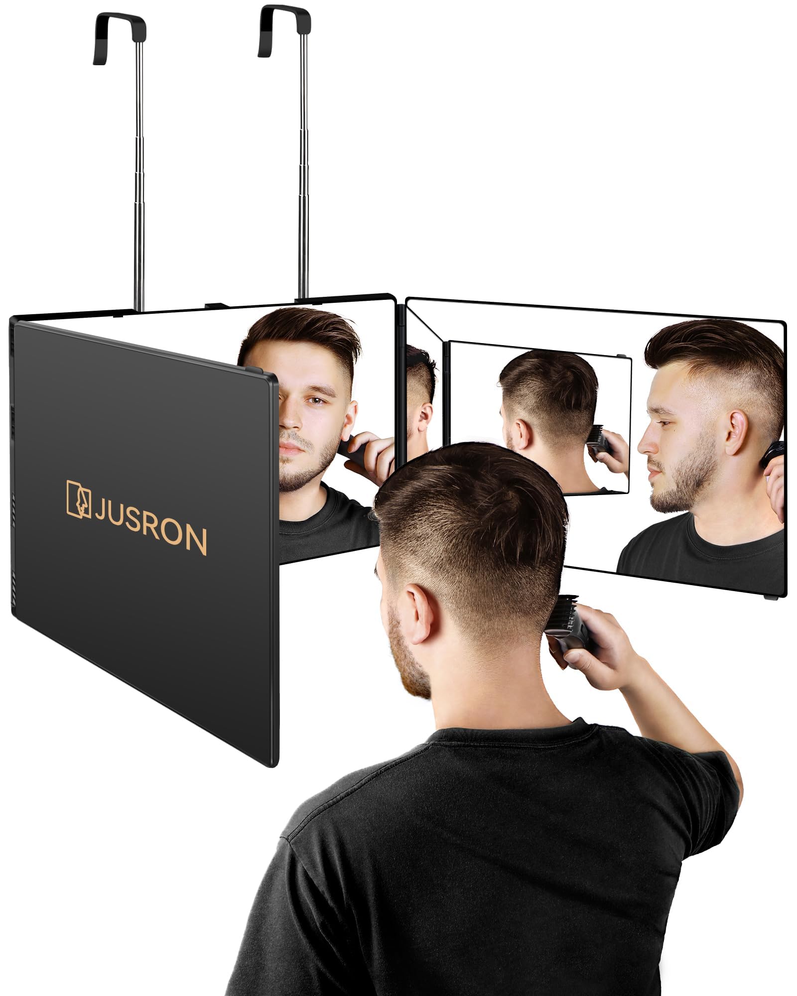 JUSRON 3 Way Mirror for Self Hair Cutting, 360 Trifold Barber Mirrors ...