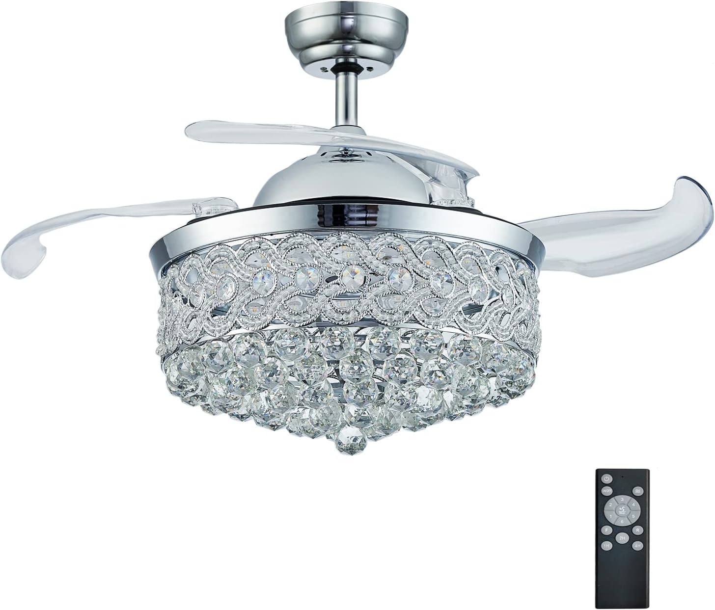 DuMaiWay Crystal Chandelier Fan - 36" Smart Ceiling Fan with Light and ...