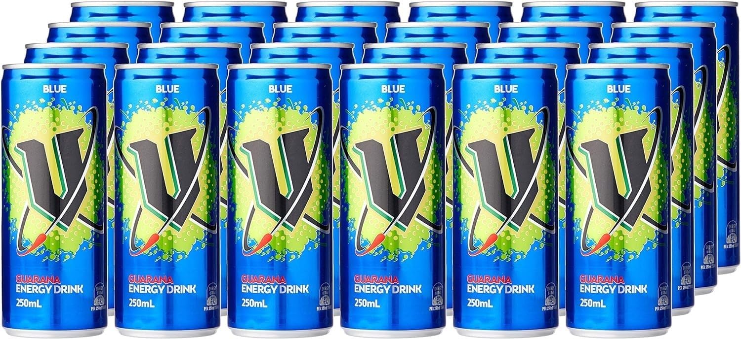 V Energy Blue Guarana Energy Drink Can, 24 x 250 Milliliters : Amazon ...