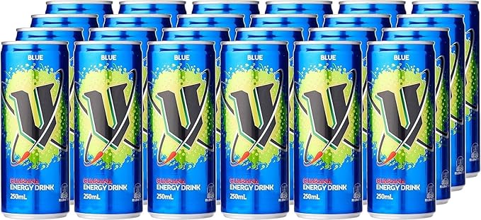 V Energy Blue Guarana Energy Drink Can, 24 x 250 Milliliters : Amazon ...