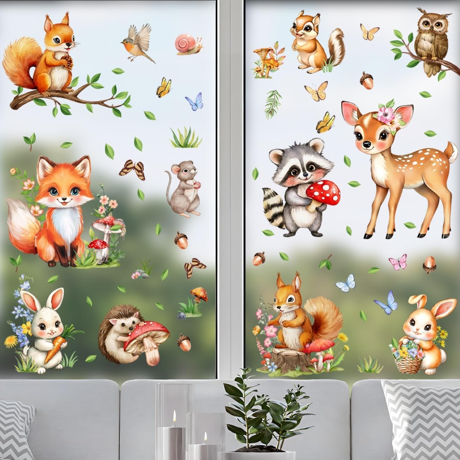 Amazon.com: 3 Sheets Forest Animal Window Clings Spring Animals Window ...