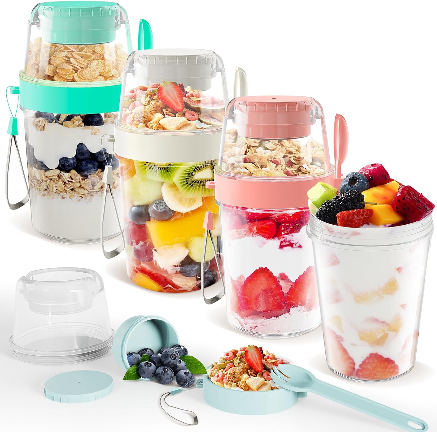 Amazon.com: Yirilan 4 Pack 27oz Reusable Yogurt Parfait Cups with Lids ...