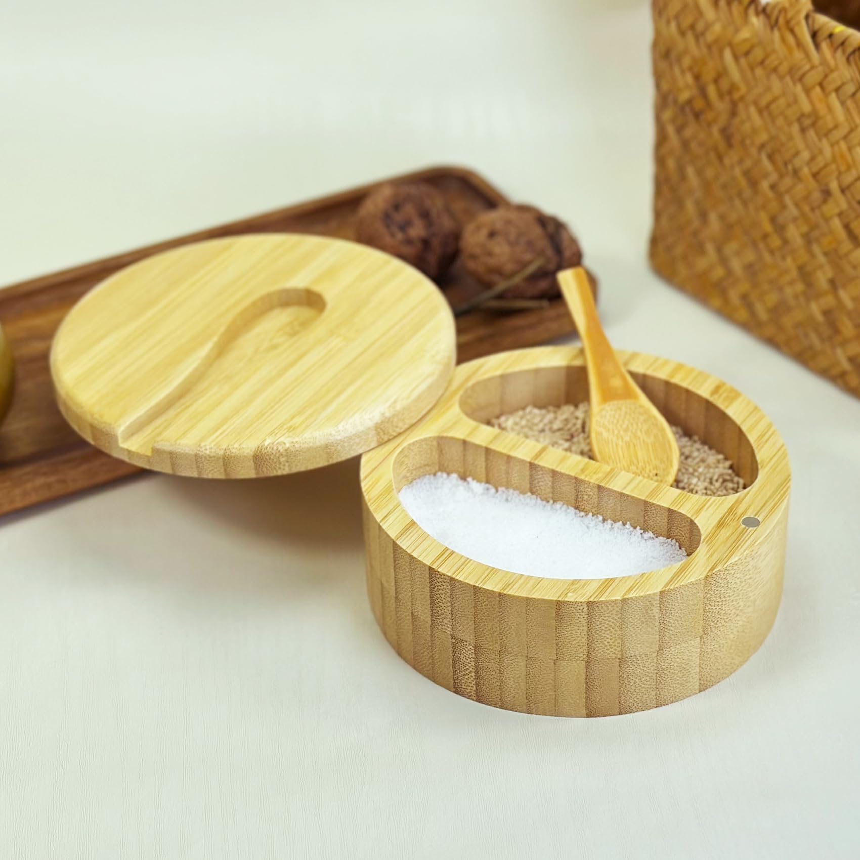 Amazon.com: 2PCS Bamboo Salt and Pepper Bowl, Bamboo Salt Cellar Spice ...