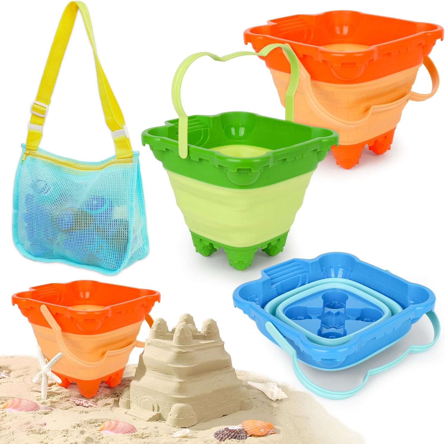 Amazon.com: AMOR PRESENT 4PCS Collapsible Sand Bucket, Foldable Castle ...