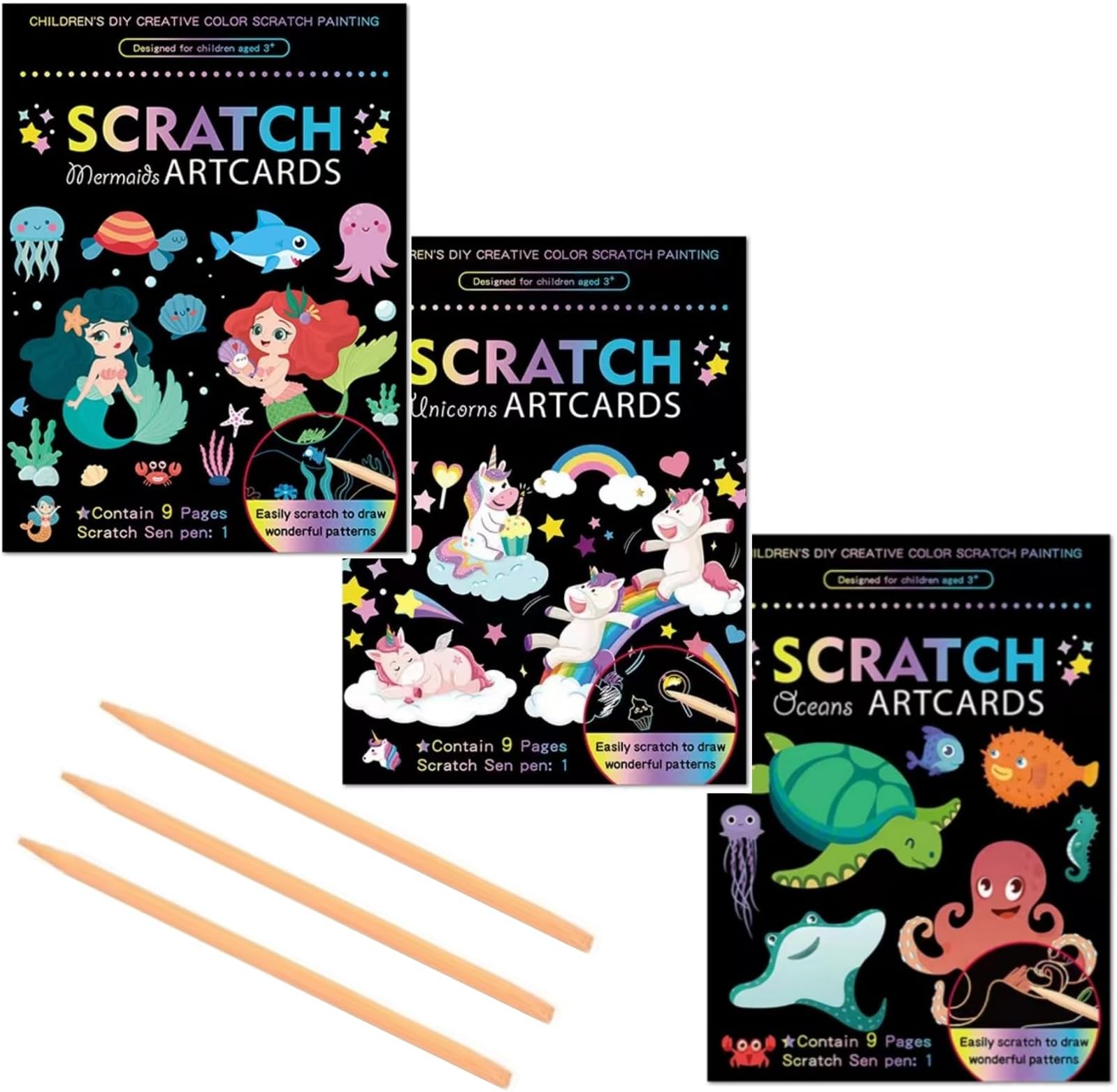 Amazon.com: MBJRFU Scratch Art Books for Kids Rainbow Scratch Paper for ...