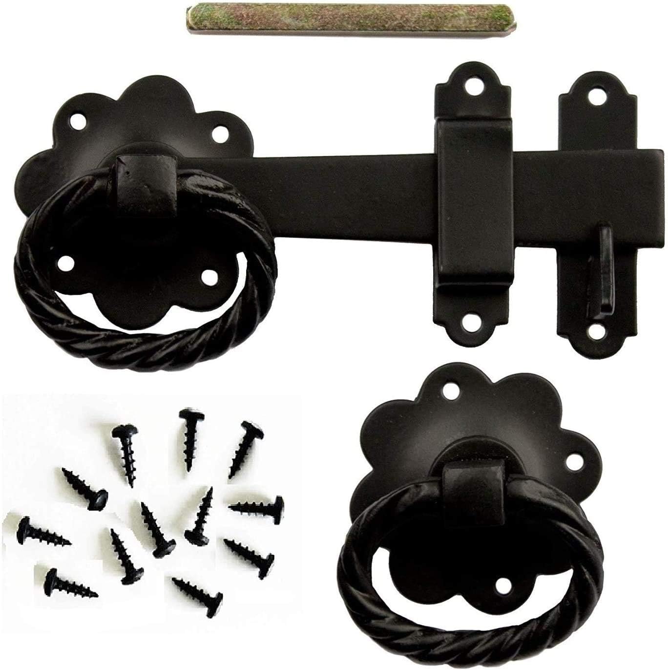 Black Finish Gate Ring Twisted Latch Pack Catch Metal for Outdoor Gates ...