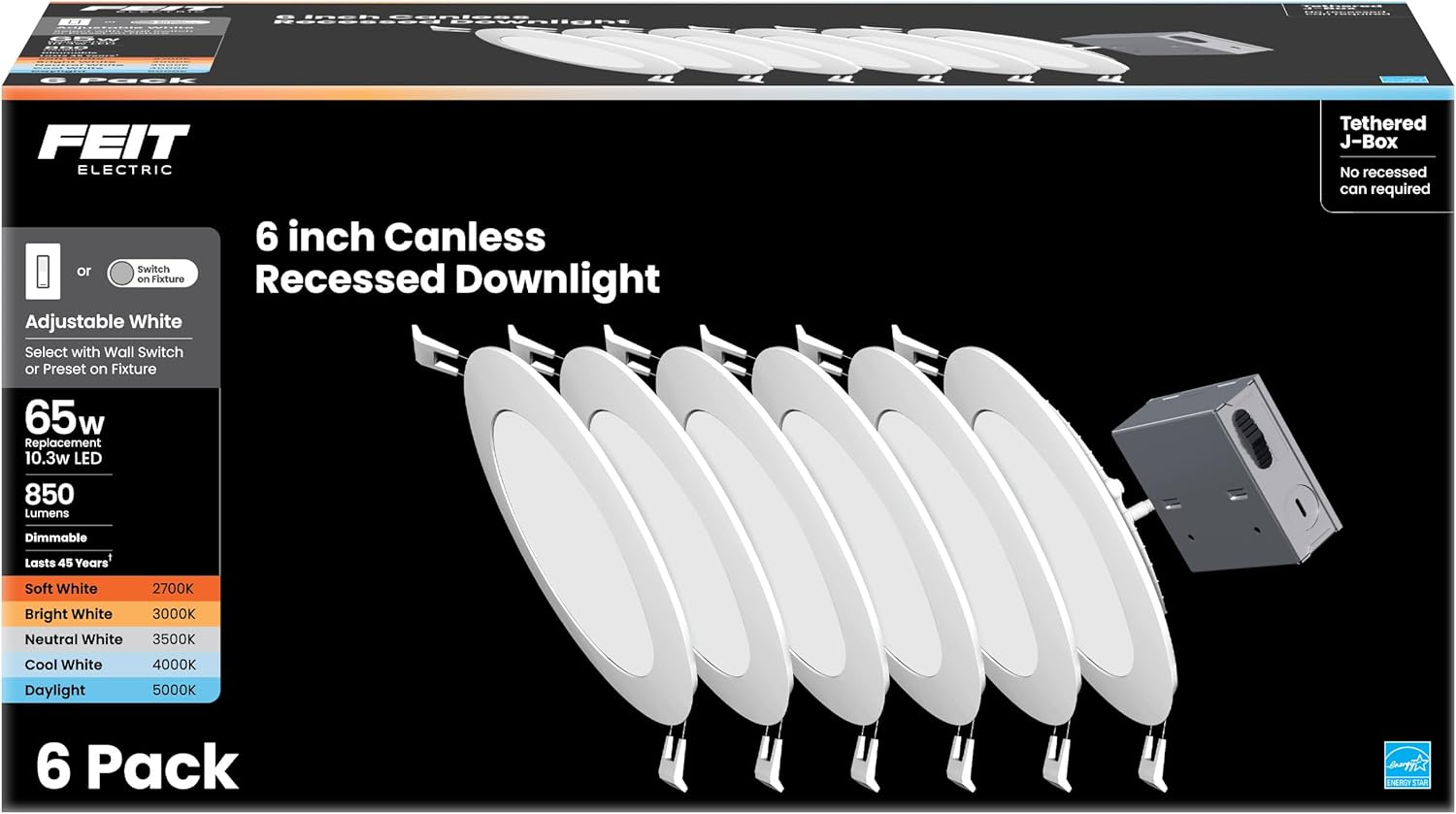 Amazon.com: Feit Electric 6" LED Canless Recessed Downlights with ...
