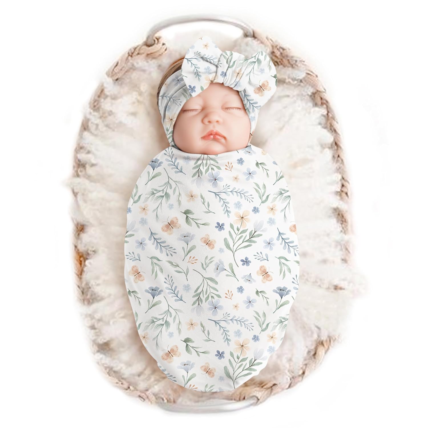 Amazon.com: Konssy Baby Girl Newborn Receiving Blanket with Headband ...