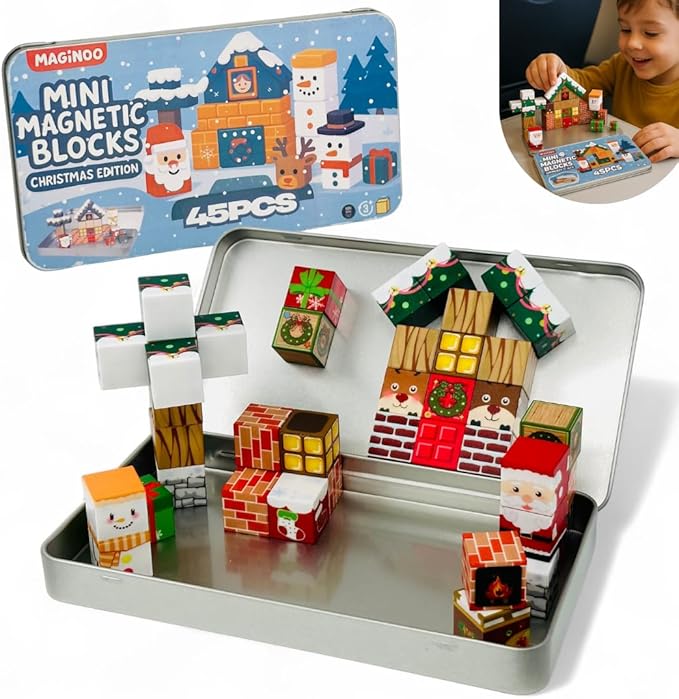 Amazon.com: Maginoo 45PCS Mini Magnetic Blocks Christmas Set – Holiday ...