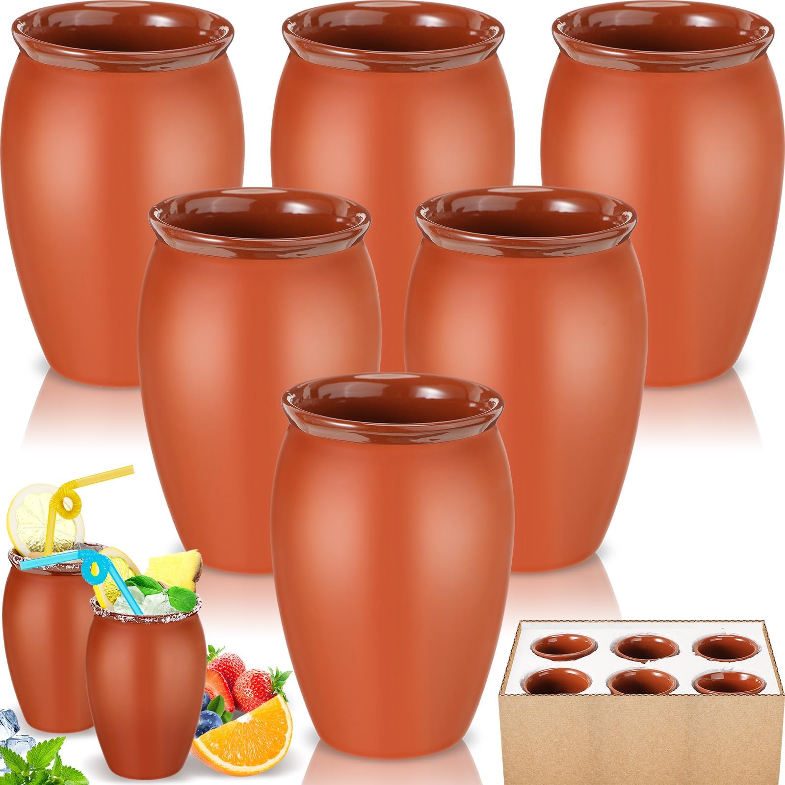 Amazon.com: La Mexicana Cantarito de Barro Natural, Clay Cups, Set of 4 ...