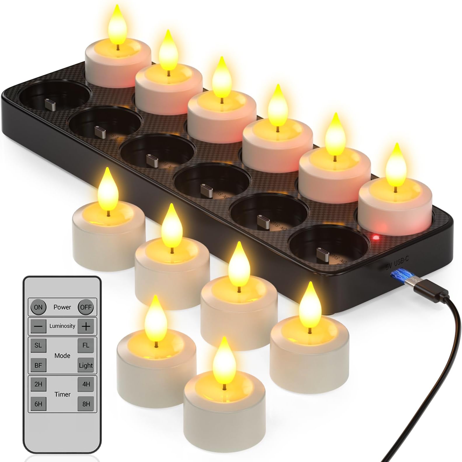 PChero Rechargeable Tea Lights with Charging Base, 12 Pack LED ...