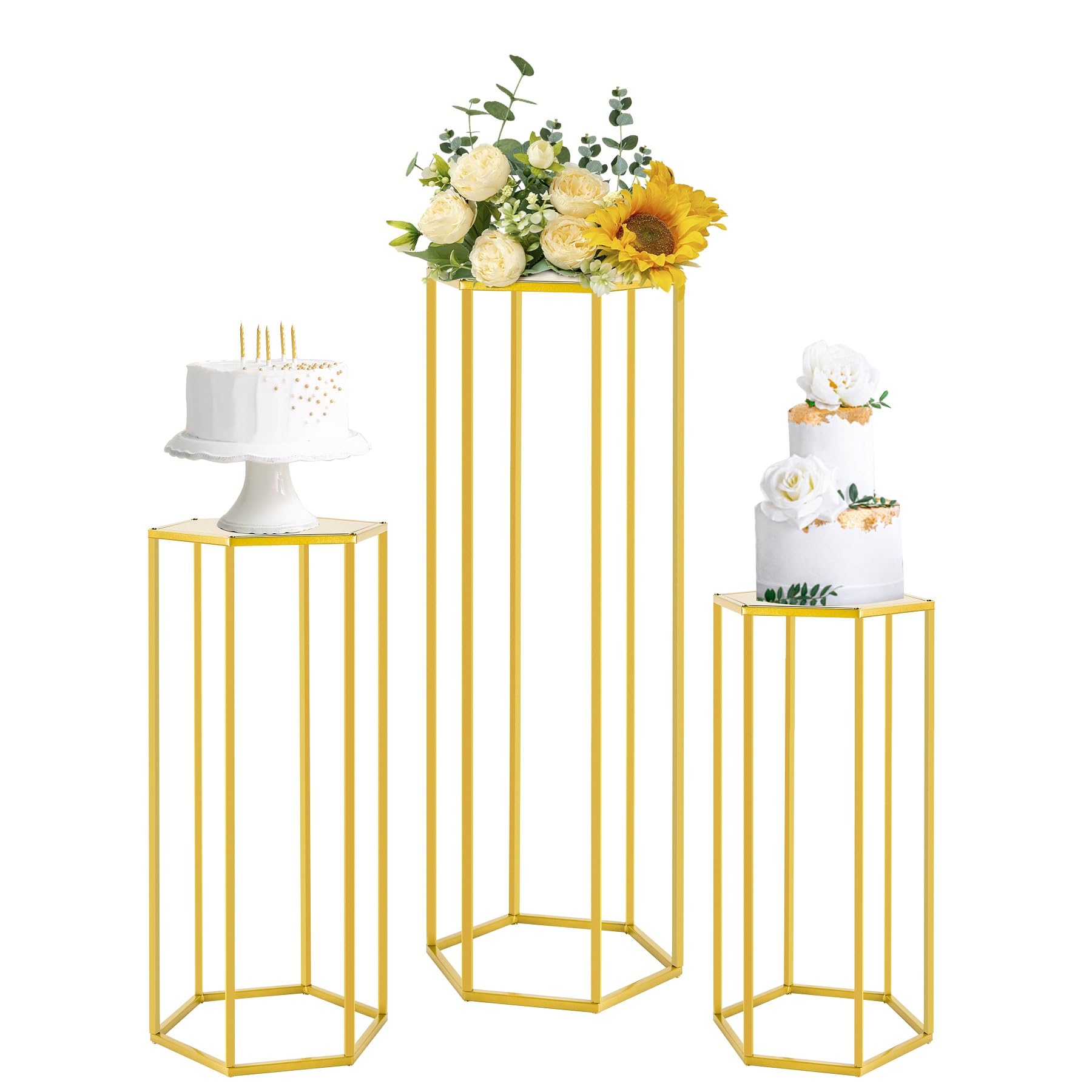 Bigsee Hexagon Pedestal Stands for Party - Gold Cylinder Pedestal Stand ...