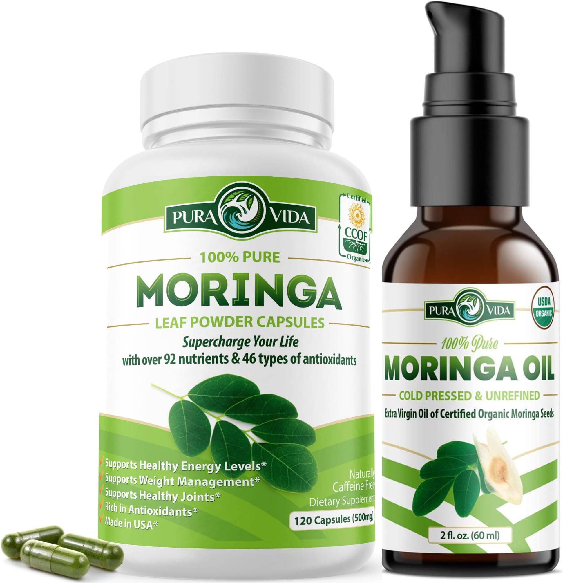 Amazon.com: PURA VIDA MORINGA Capsules (120 Count) Organic Moringa Oil ...