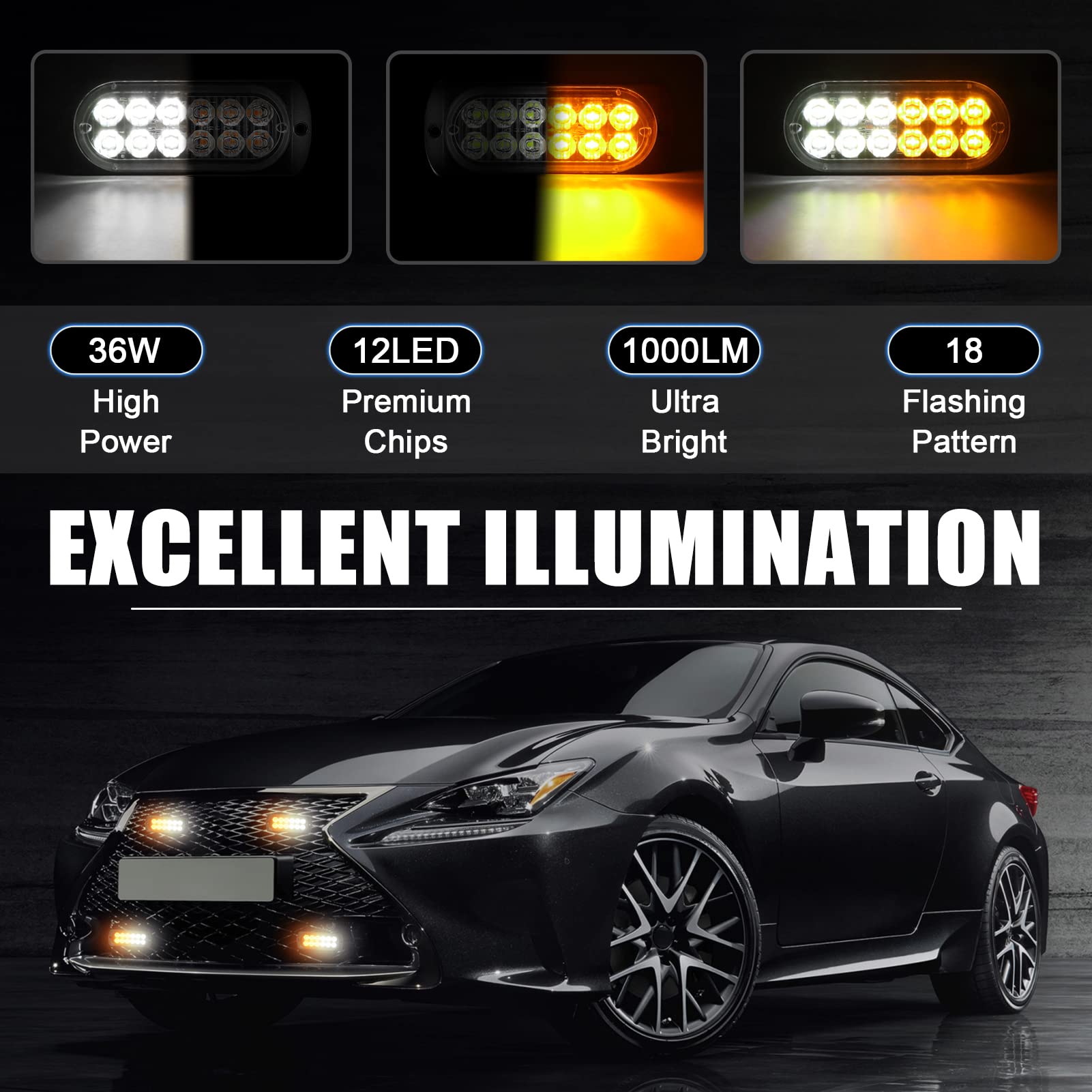 Snapklik.com : 10pcs 12-LED Emergency Strobe Light, Amber White Ultra ...