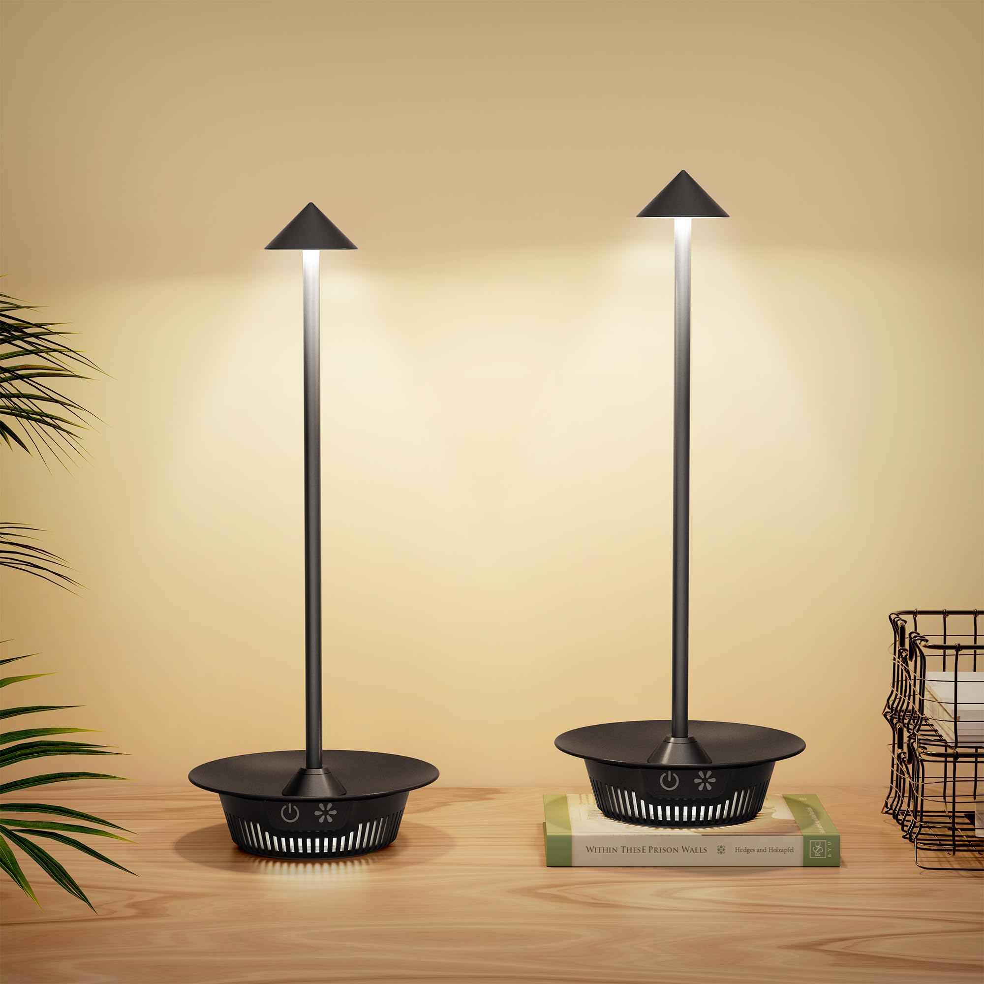 Capon Set of 2 Cordless Table Lamps Rechargeable, 3-Color Stepless ...