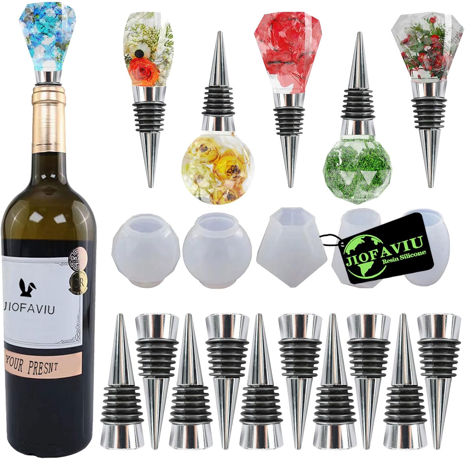 Amazon.com: JIOFAVIU 15 Pcs Resin Wine Bottle Stopper Molds Set, Wine ...