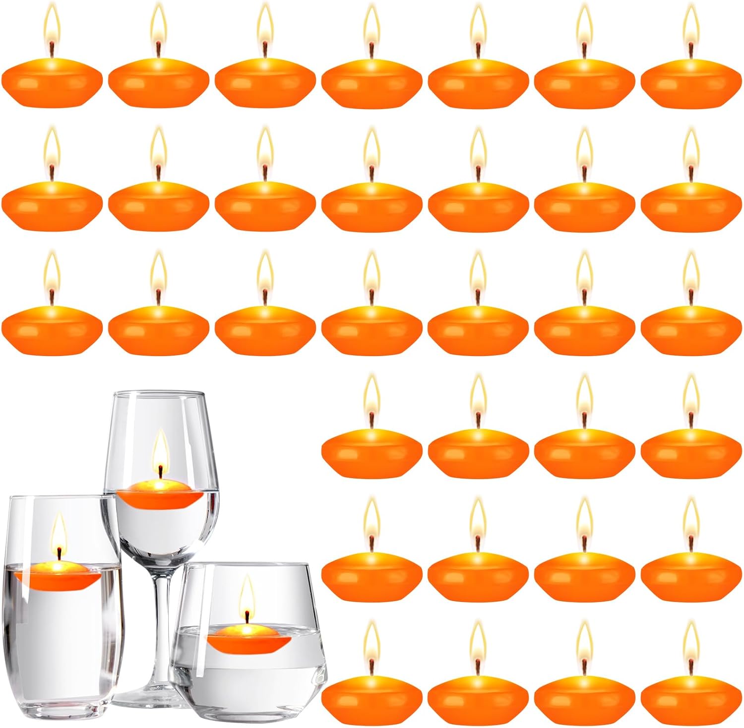 Amazon.com: Nuanchu 30 Pcs Orange Floating Candles Centerpieces Bulk 1. ...
