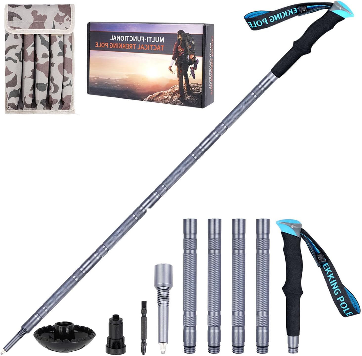 Amazon.com : BEAUTIFABLE Hiking Stick Walking Staff - Detachable ...