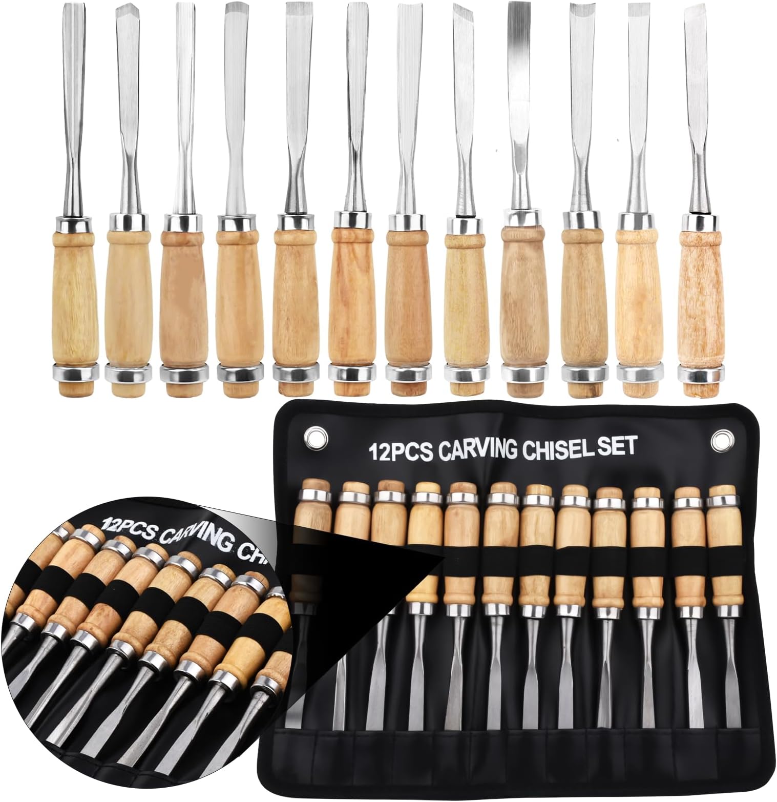 HOGESA Gubias para Tallar, 12 Piezas de Cinceles para Tallar, Juego de ...