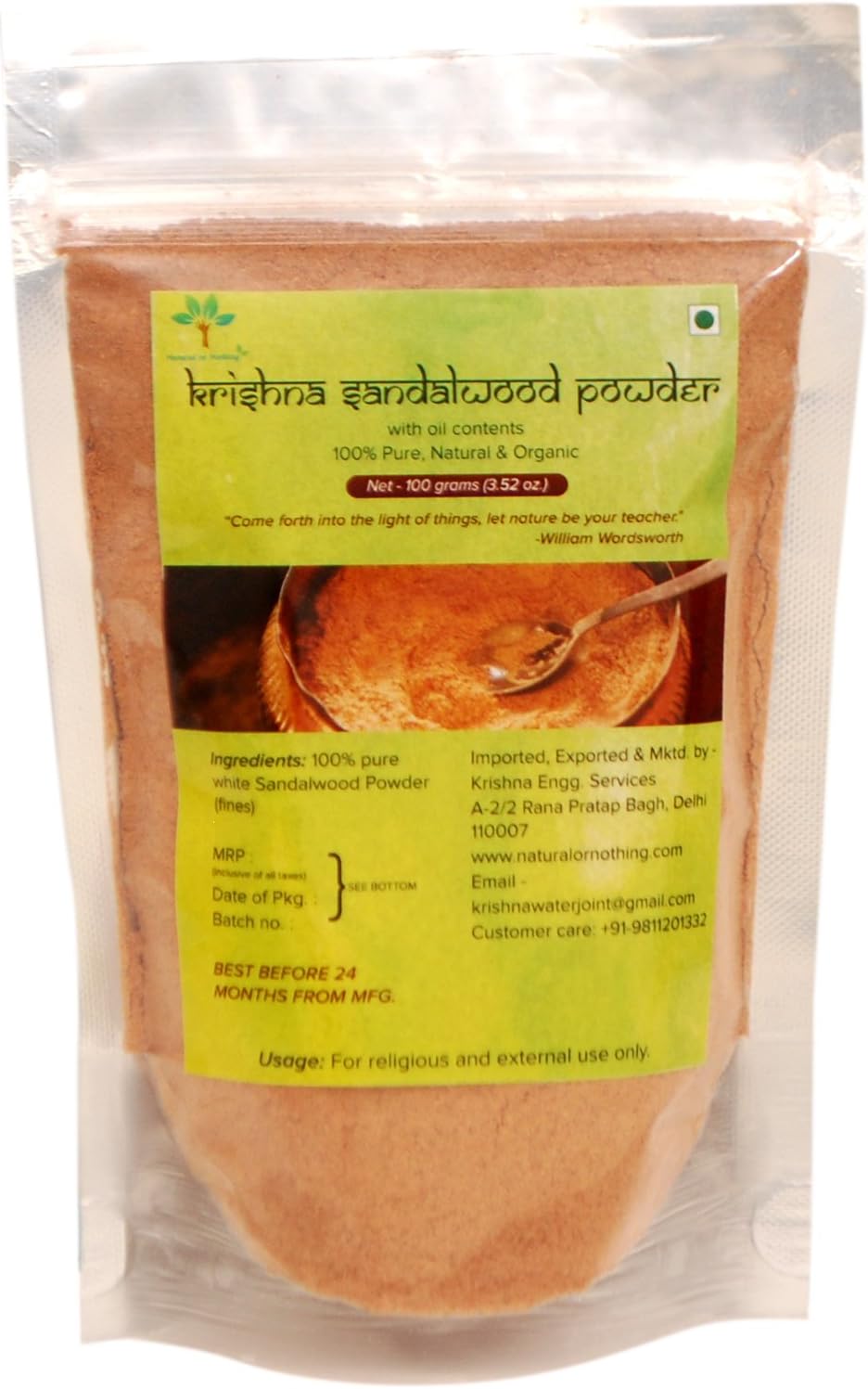 Natural Or Nothing Krishna Pure Sandalwood Powder 100 Grams : Buy ...