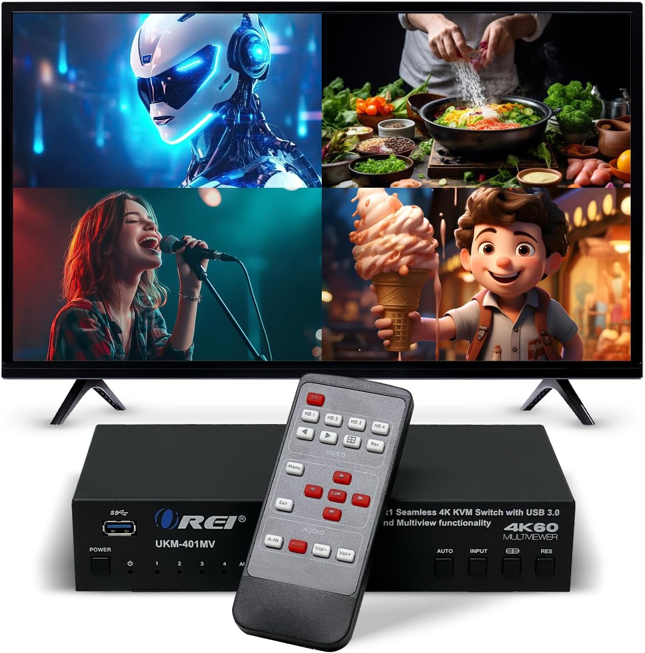 Amazon.com: 4x1 KVM HDMI Seamless Switch Multiviewer by OREI, Share ...