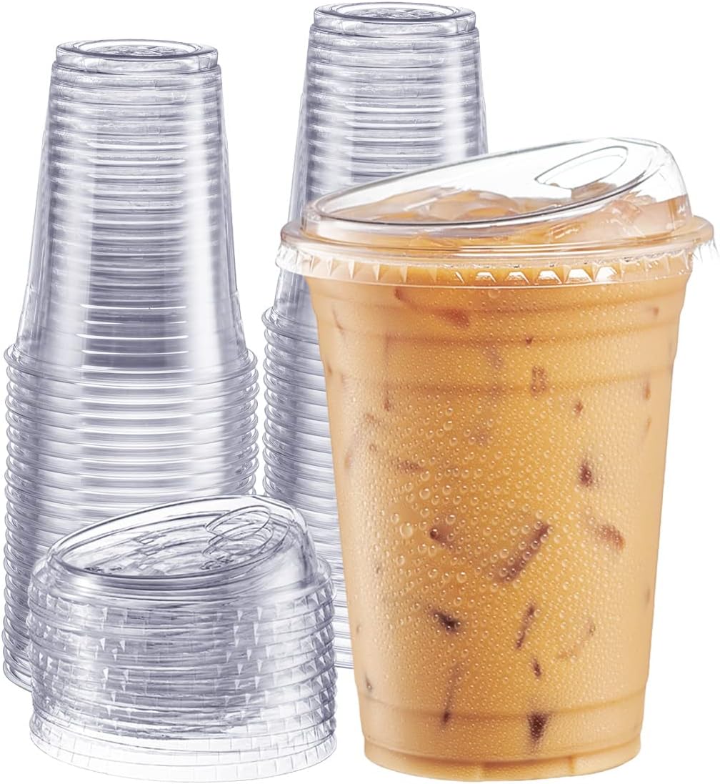 Amazon.com: Xlong 50 Sets Clear Plastic Cups With Flat Lids,16oz ...