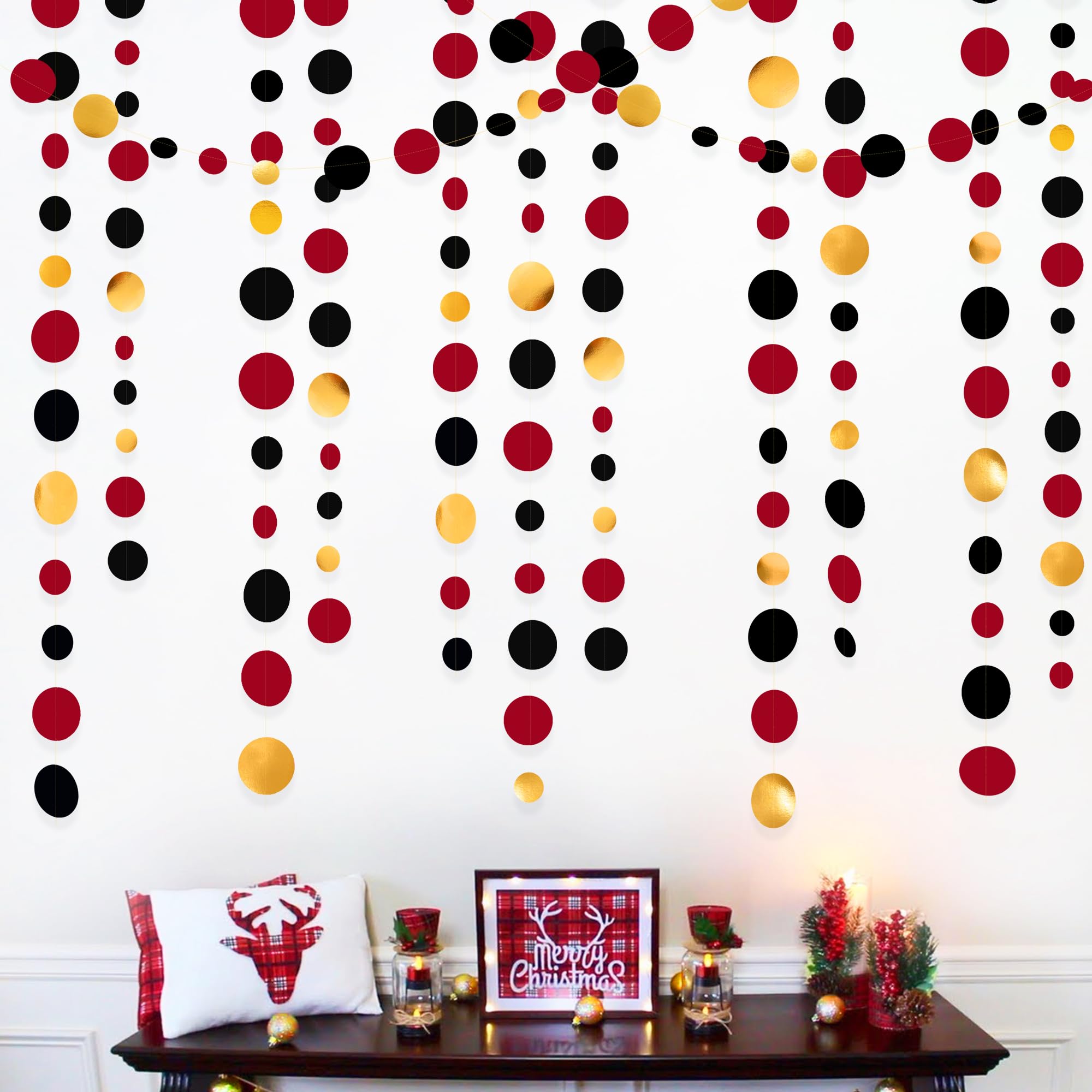 Amazon.com: Gold Black Red Party Decorations Circle Dots Streamer ...