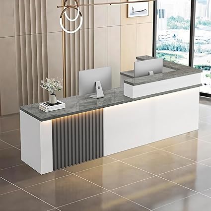 Amazon.com: L-Shaped Reception Desk with Counter,Receptionist Desk with ...