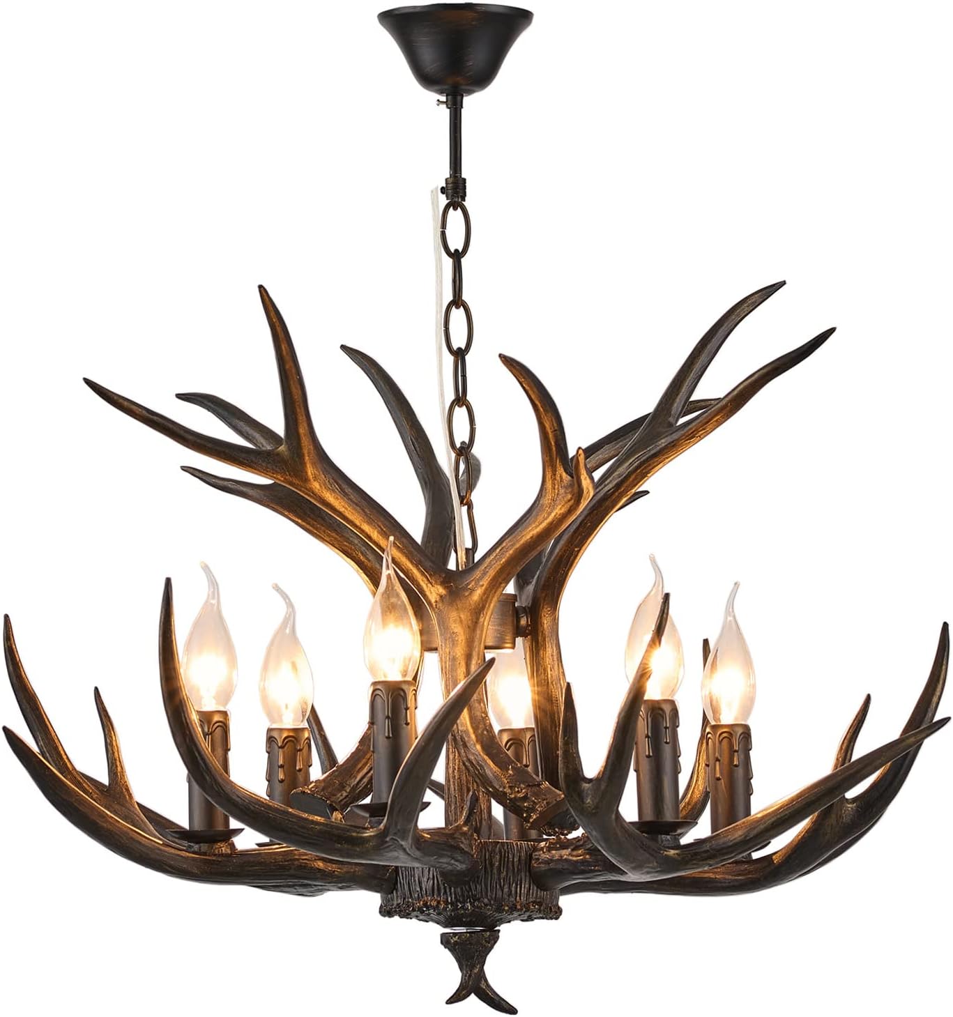 Durahonn Coffee Black Resin Antler Chandelier Deer Horn Ceiling Lamp 6 ...