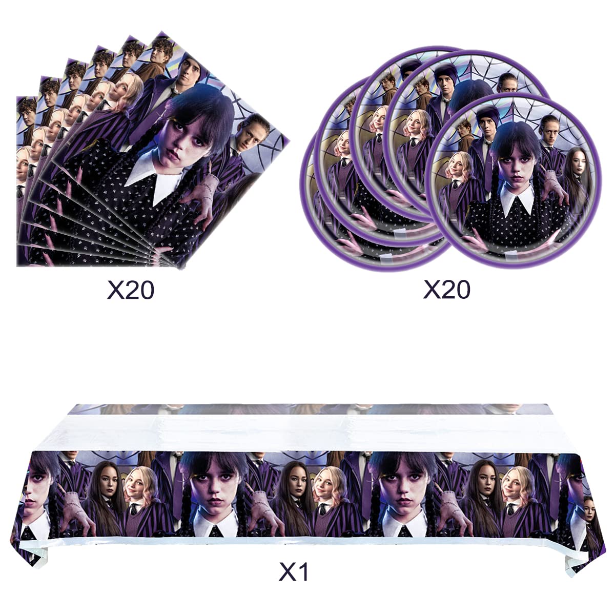 41pcs Wednesday Addams Birthday Party Supplies, 20 Plates + 20 Napkin ...