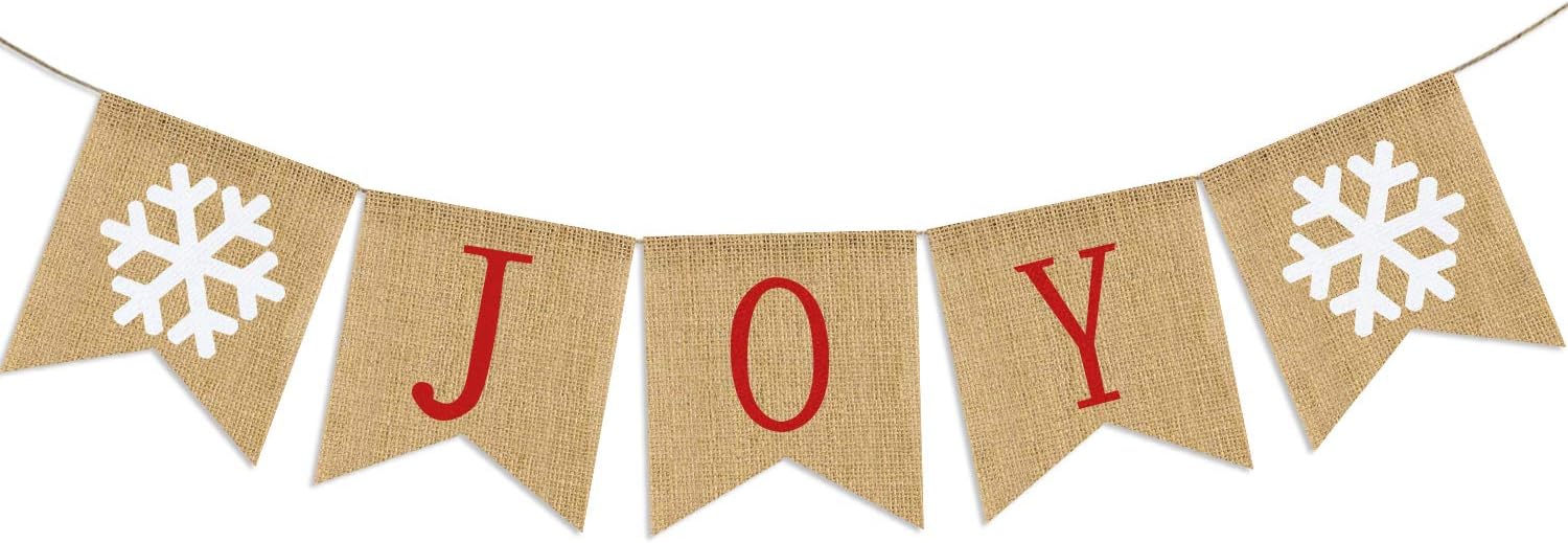 Amazon.com: Burlap Joy Banner | Christmas Bunting Banner | Rustic ...