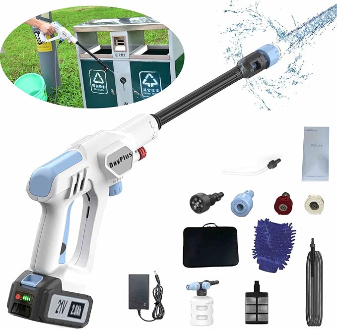 Amazon | DayPlus 21V 高圧洗浄機 コードレス 充電式ハンディウォッシャー 洗車 小型 軽量 安全スイッチ付き 12 ...