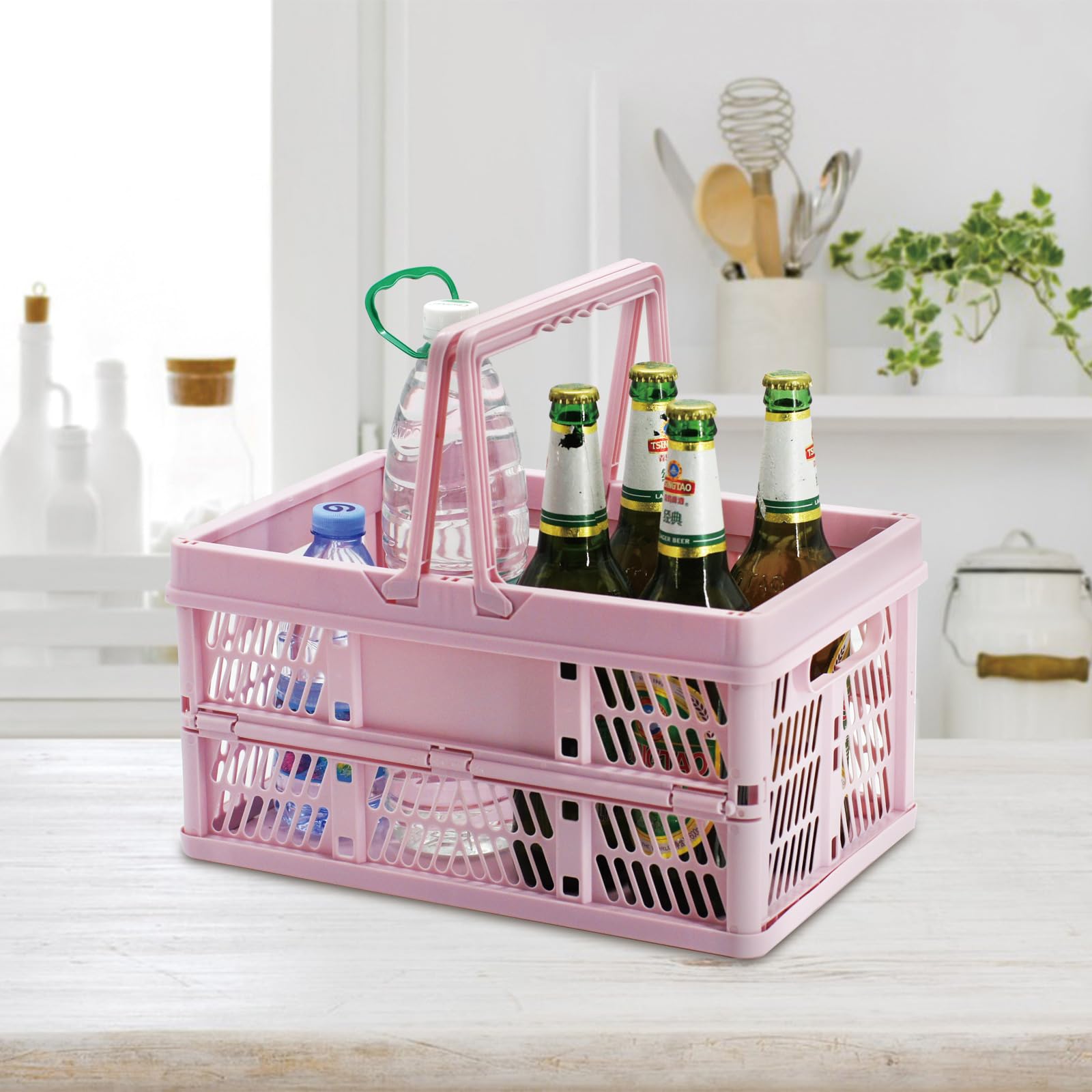 Pink Small Plastic Milk Crates Misazy Pink Storage Basket 2 Pcs