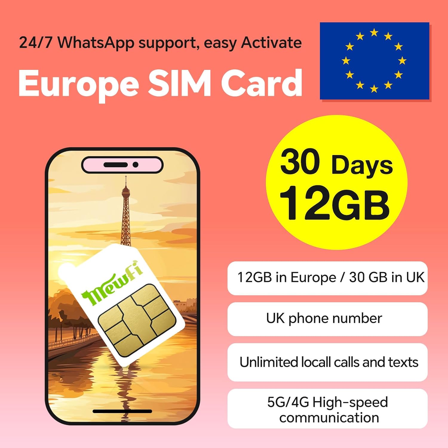 Amazon.com: UK SIM Card 30Days 30GB / Europe SIM Card 30Days 12GB ...